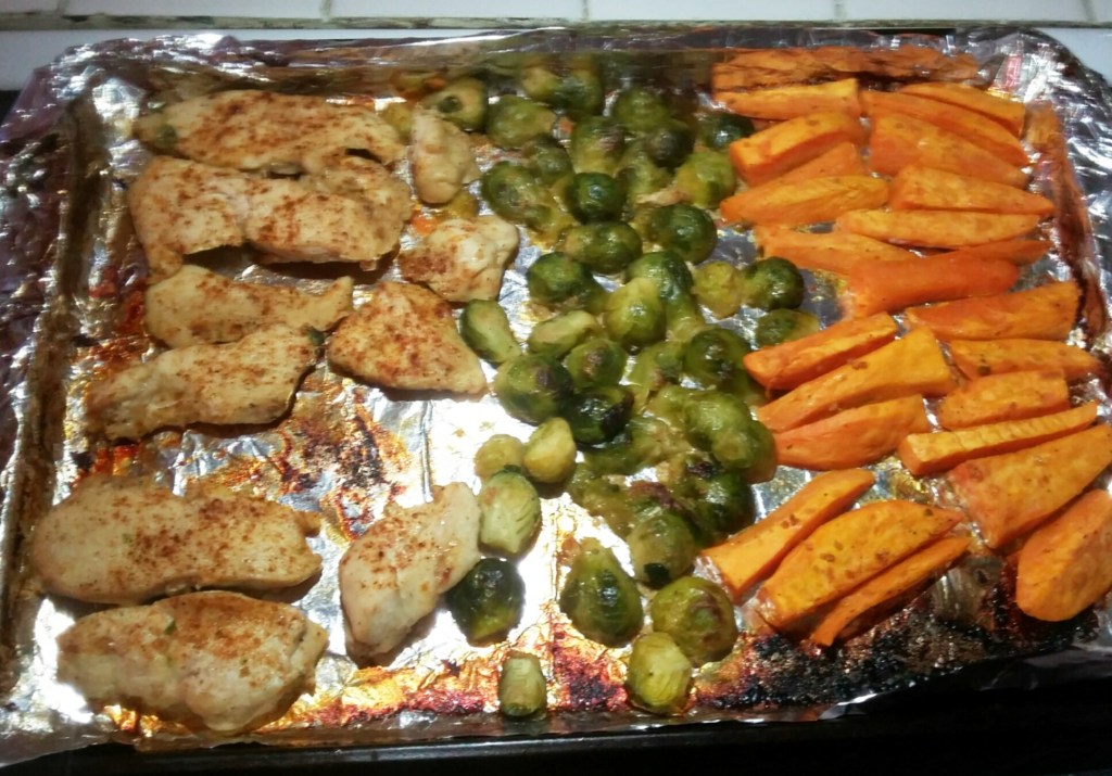 Sheet Pan Chicken Strips with Brussel Sprouts and Sweet Potatoes ...